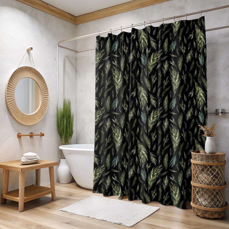 Woods Decor Forest Pine Trees Shower Curtain, Moody Print Dark ...