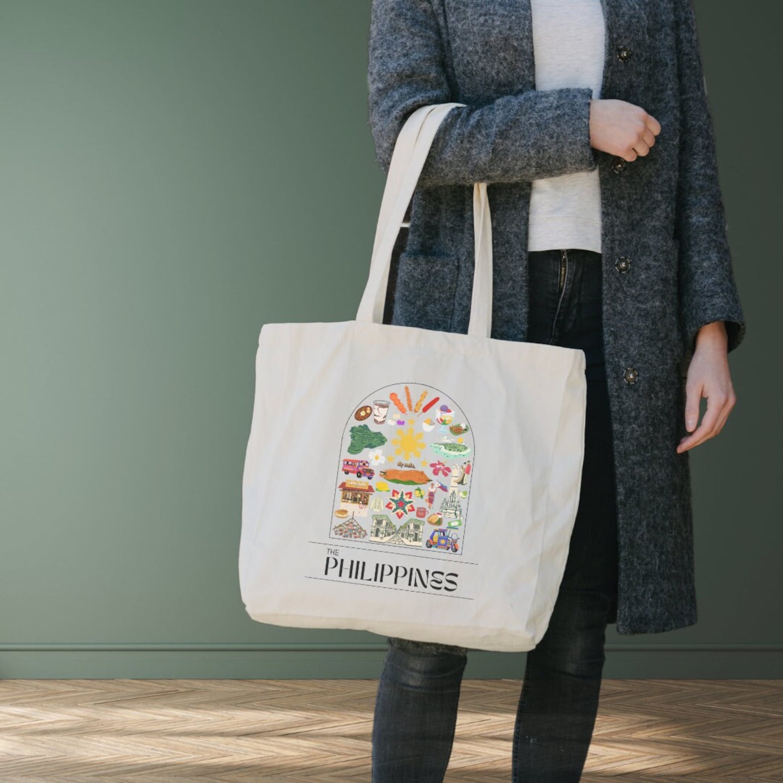 Philippines Tote Large Canvas Shopping Bag With Pinoy Art Gift for ...