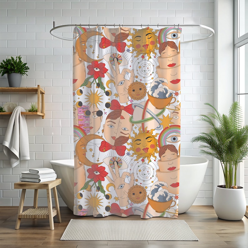 Celestial Print Shower Curtain Mystical Art Moonchild Bathroom ...