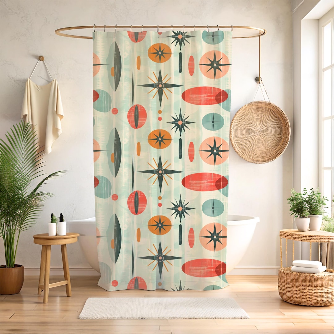Mid Century Modern Atomic Geometric Shapes Shower Curtain, MCM Decor ...