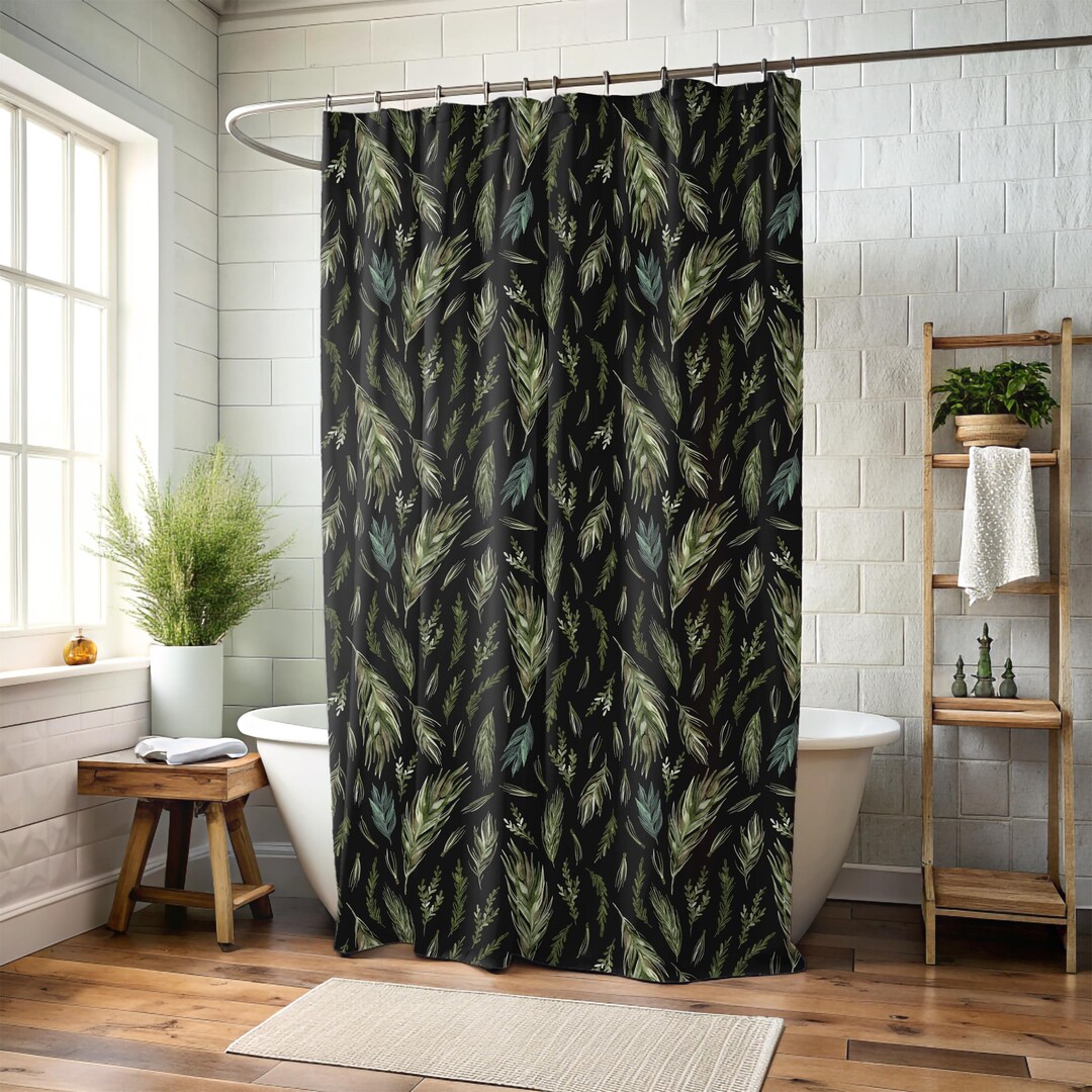 Woods Decor Forest Pine Trees Shower Curtain, Moody Print Dark ...