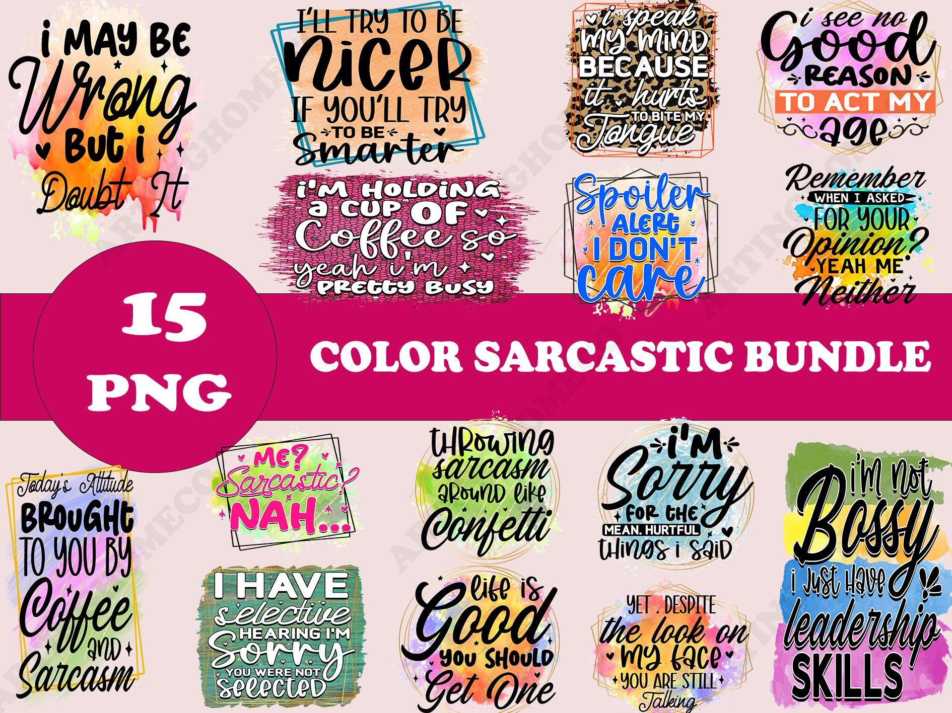 Color Sarcastic Png Bundle, Funny Png Bundle, Sarcastic Typography Png ...