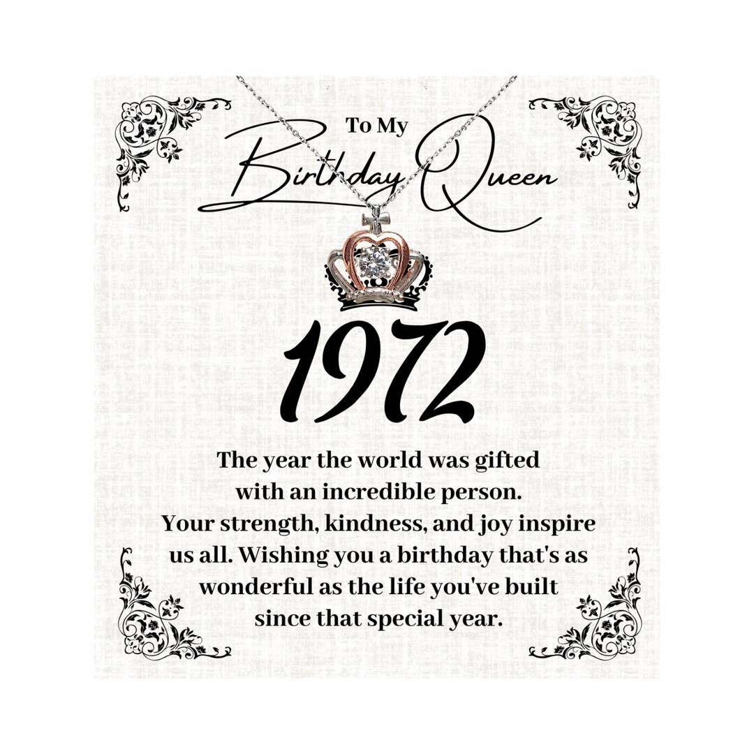 Birthday Queen 1972 Card With Crown Pendant Necklace, 52nd Birthday ...