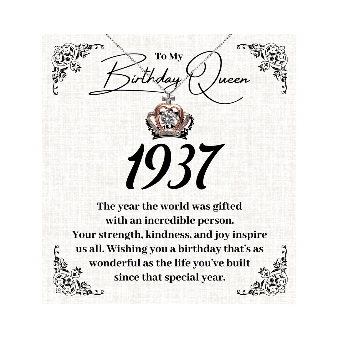 Birthday Queen 1937 Card With Crown Pendant Necklace, 87th Birthday ...