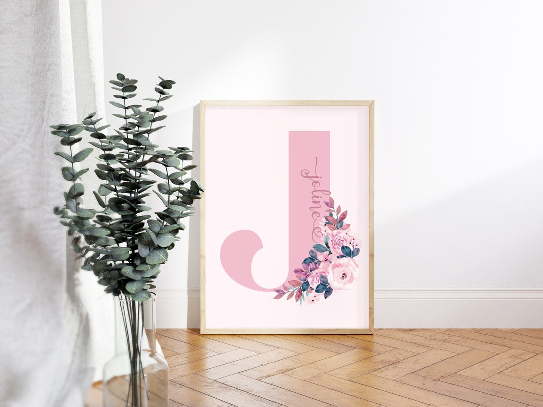 Personalized Name and Floral Letter Wall Art - Custom Digital Download ...