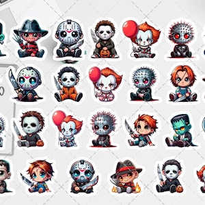 1 Inch Cute Horror Villain Halloween Sticker 35 Pack Bundle, (pack#3 ...
