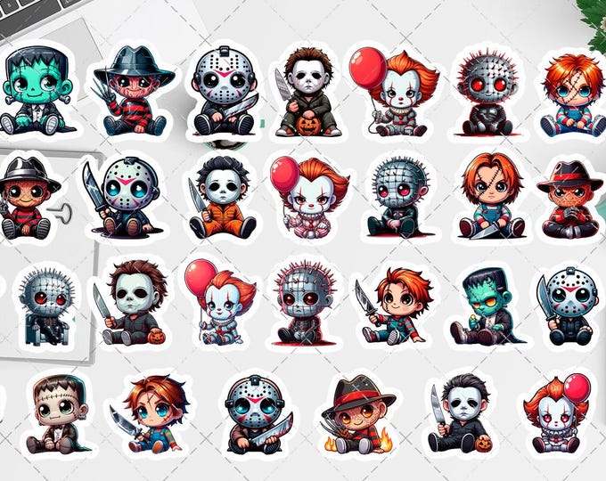 1 Inch Cute Horror Villain Halloween Sticker 35 Pack Bundle, (pack#3 ...