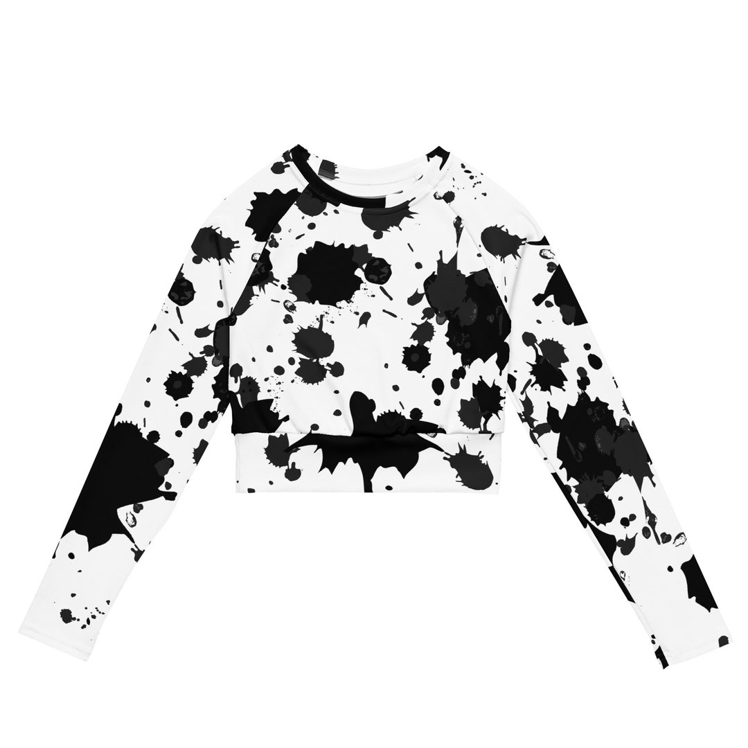 Retro Black Splatter Paint Recycled Long-sleeve Crop Top - Etsy