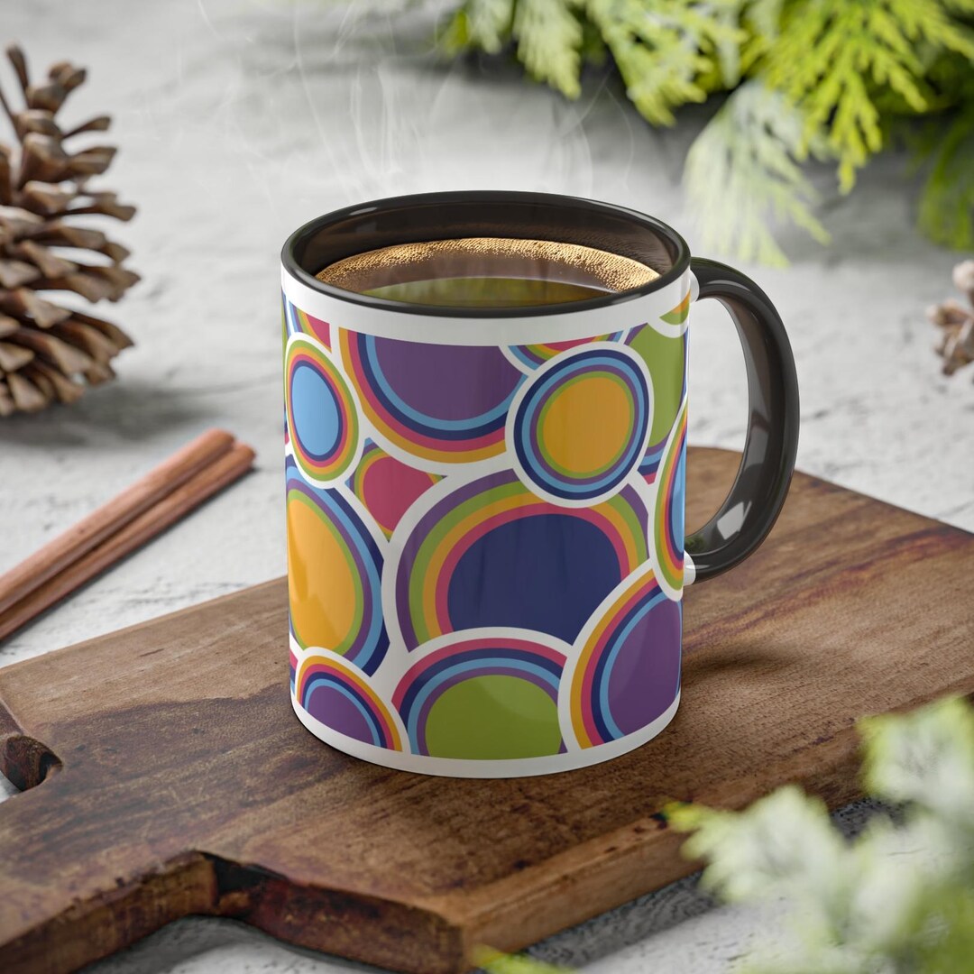 Retro 60s Circle Coffee Mug: Colorful Ceramic Tea Cup - Etsy