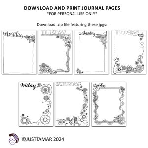 Floral Line Art Journal Pages Printable Download B&W, Coloring Pages ...