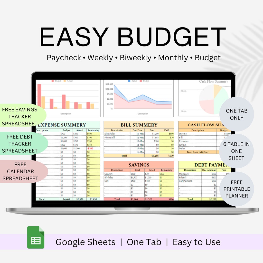 Budget Planner for Google Sheets, Monthly Budget Spreadsheet, Paycheck ...