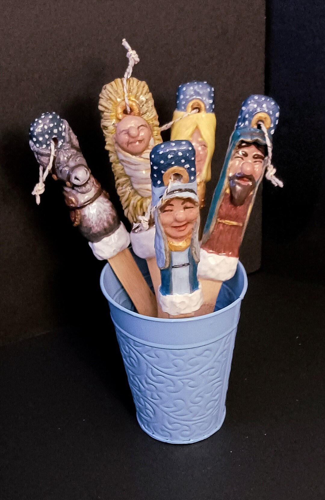 Handmade Nativity Wooden Spoons Baby Jesus, Mary, Joseph, Angel, Donkey ...