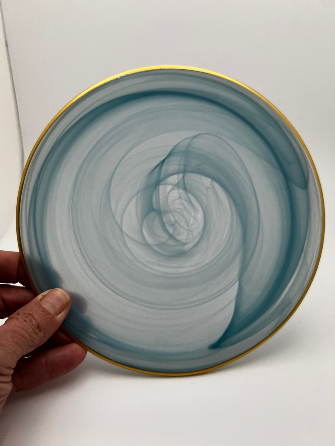Alabaster Blue Swirl Plate With Gold Edge (7") - Etsy
