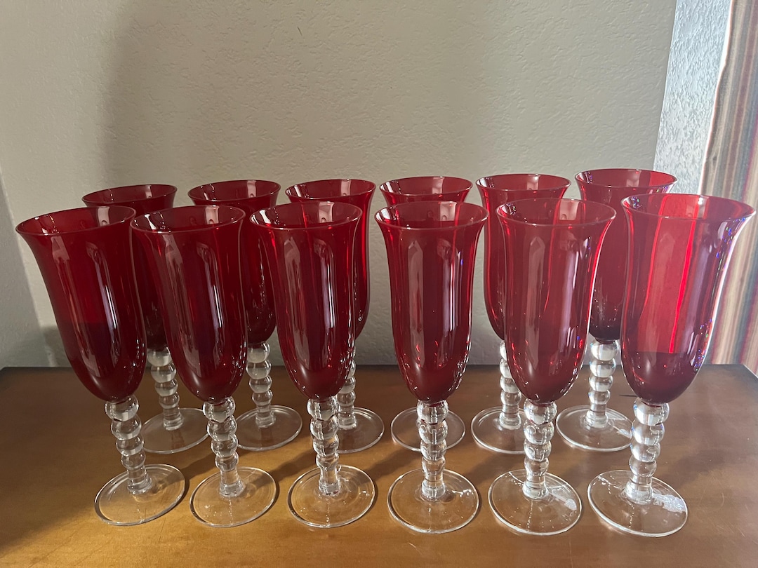 Ruby Red & Clear Crystal Champagne Flutes (12) - Etsy