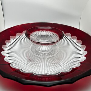 Ruby Red Edged Glass Serving Tray & Cup - Etsy