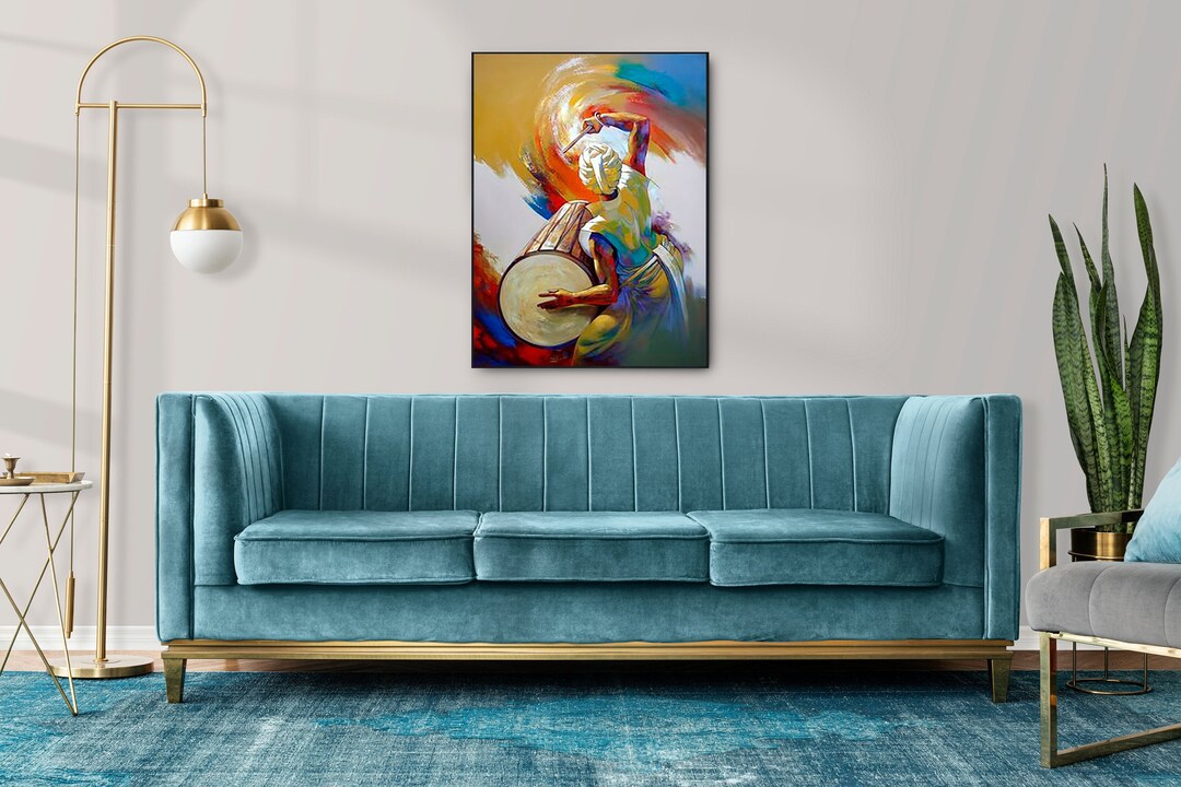 Abstract Musician Handmade Oil Painting on Canvas, Wall Art, Drummer ...