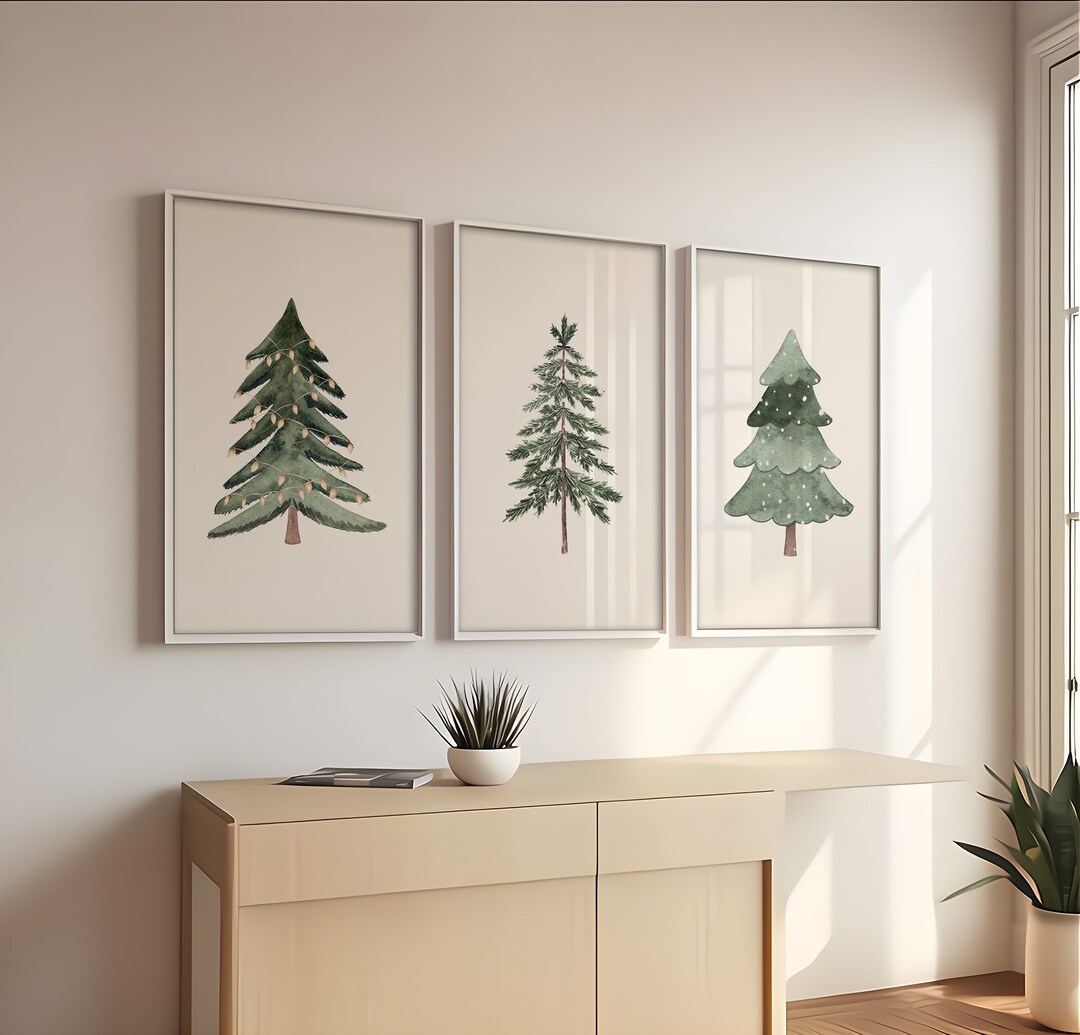 Christmas Tree Prints Set of 3 | Pine Tree Botanical Art | Printable ...