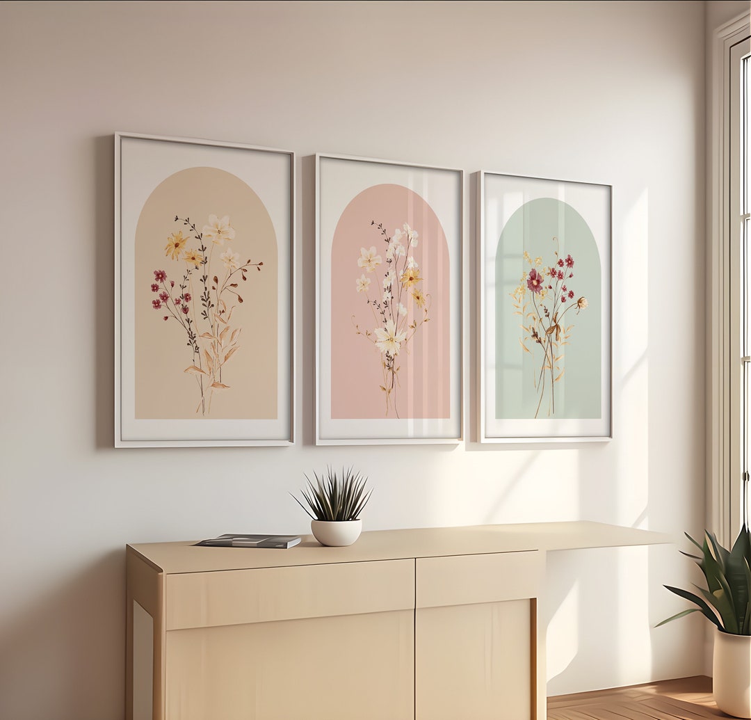 Watercolor Flower Prints Set of 3, Wildflowers Floral Art, Gallery Wall ...