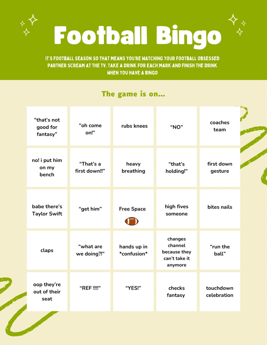 Football Bingo Game - Etsy