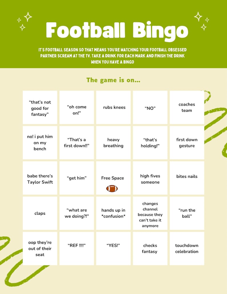 Football Bingo Game - Etsy