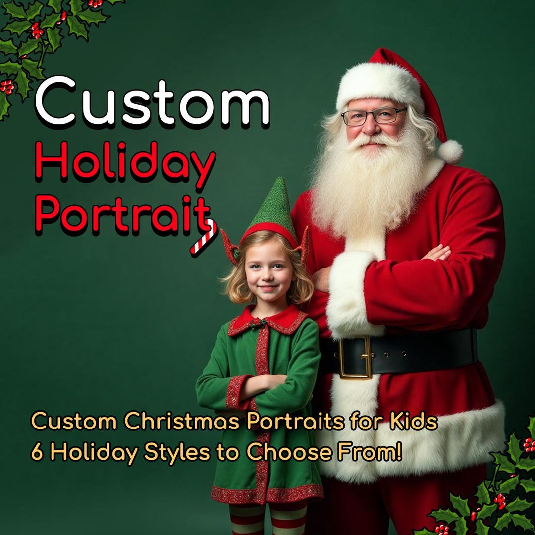 Custom Kids Christmas Portrait, Personalized Holiday Photo Editing ...