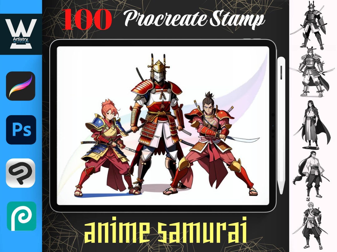100 Anime Samurai Procreate Stamps, Samurai Pose Brushes for Procreate ...