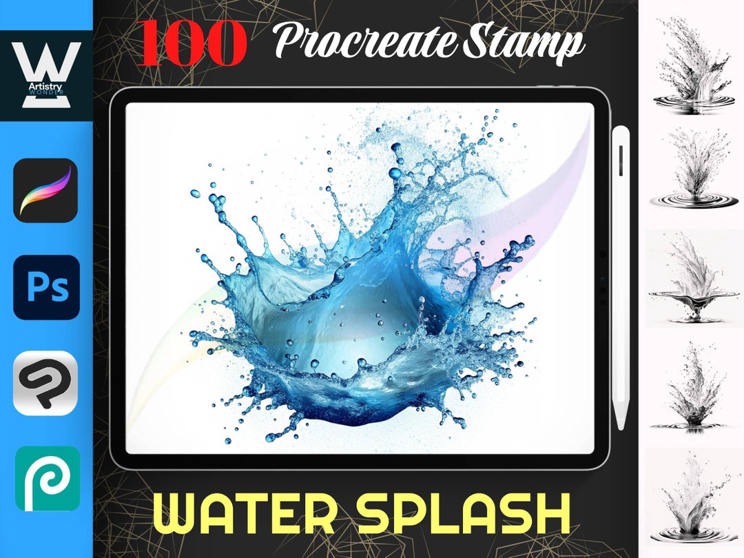 100 Water Splash Procreate Stamp, Water Swash Stamps for Procreate ...