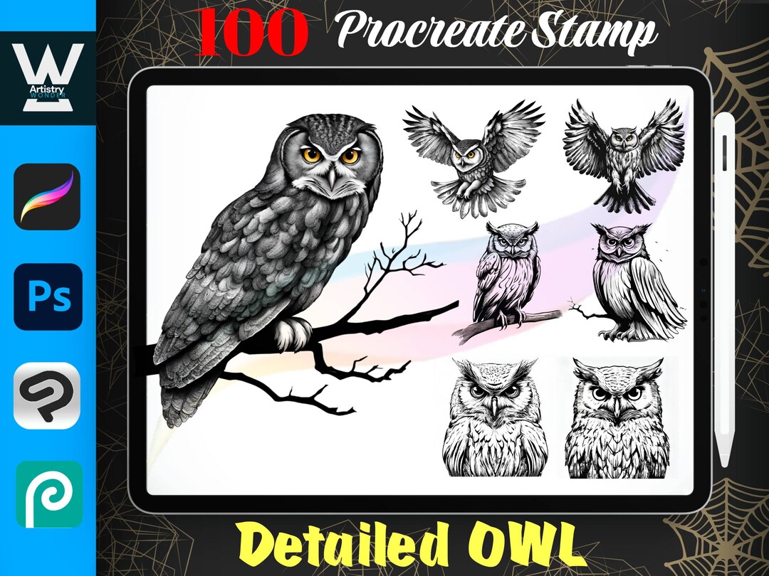 100 Procreate Owl Stamps, Bird Procreate Stamp, Owl Brush for Procreate ...