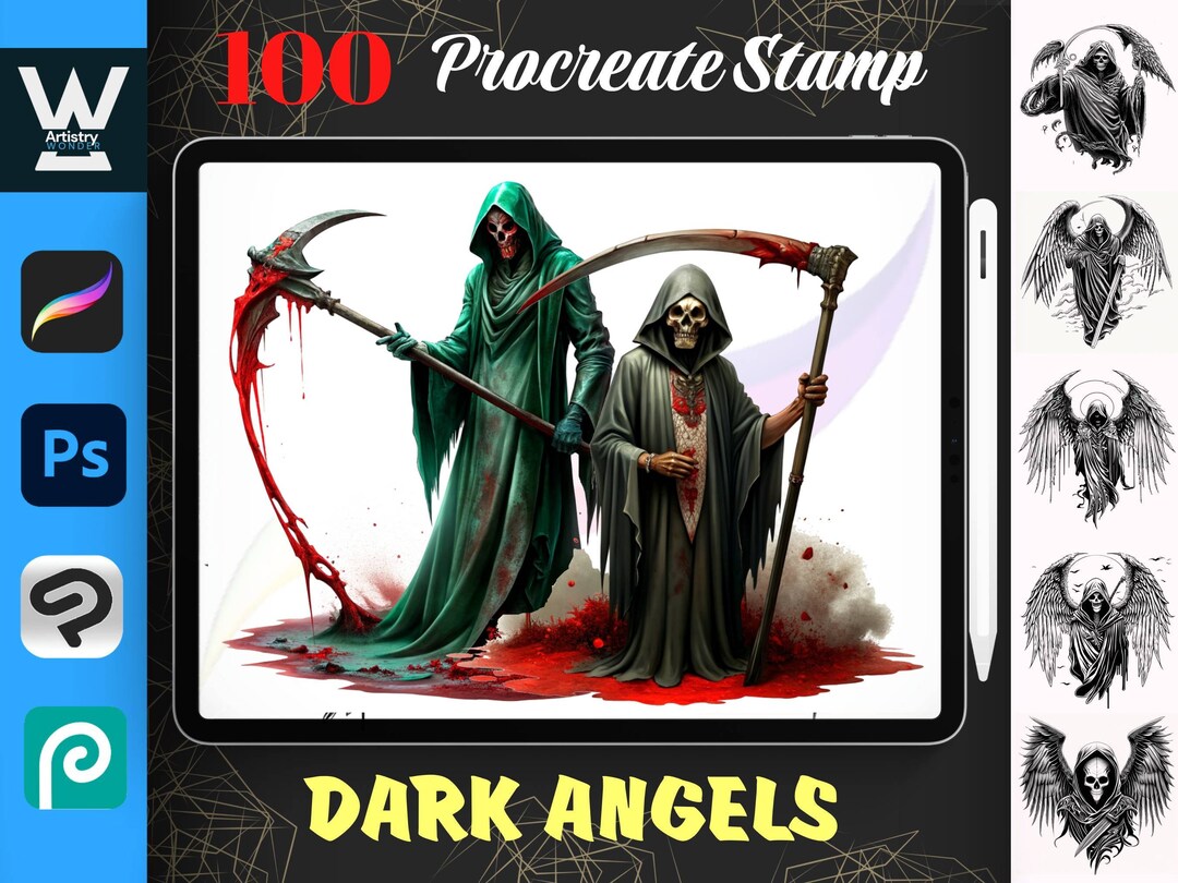 100 Dark Angel Procreate Stamp Brushes, Angel of the Death Stamps for ...