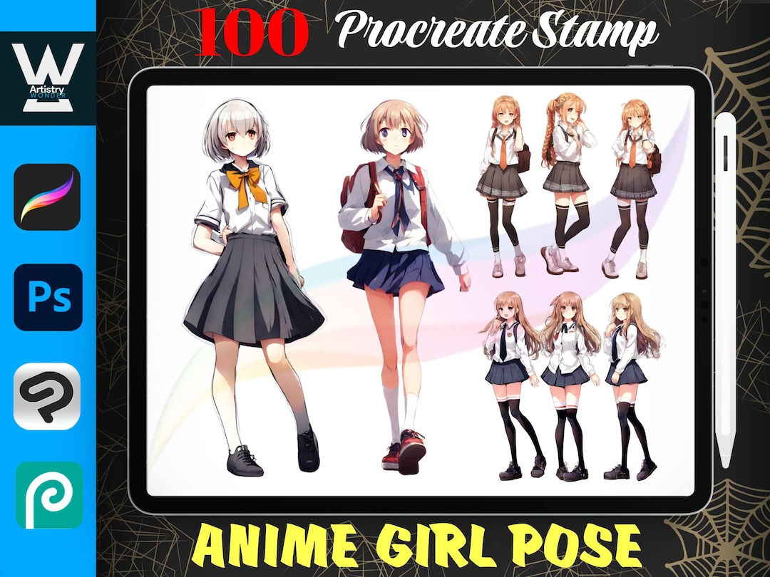 100 Procreate Anime Body Pose Stamps, Anime Body Pose Brushes for ...