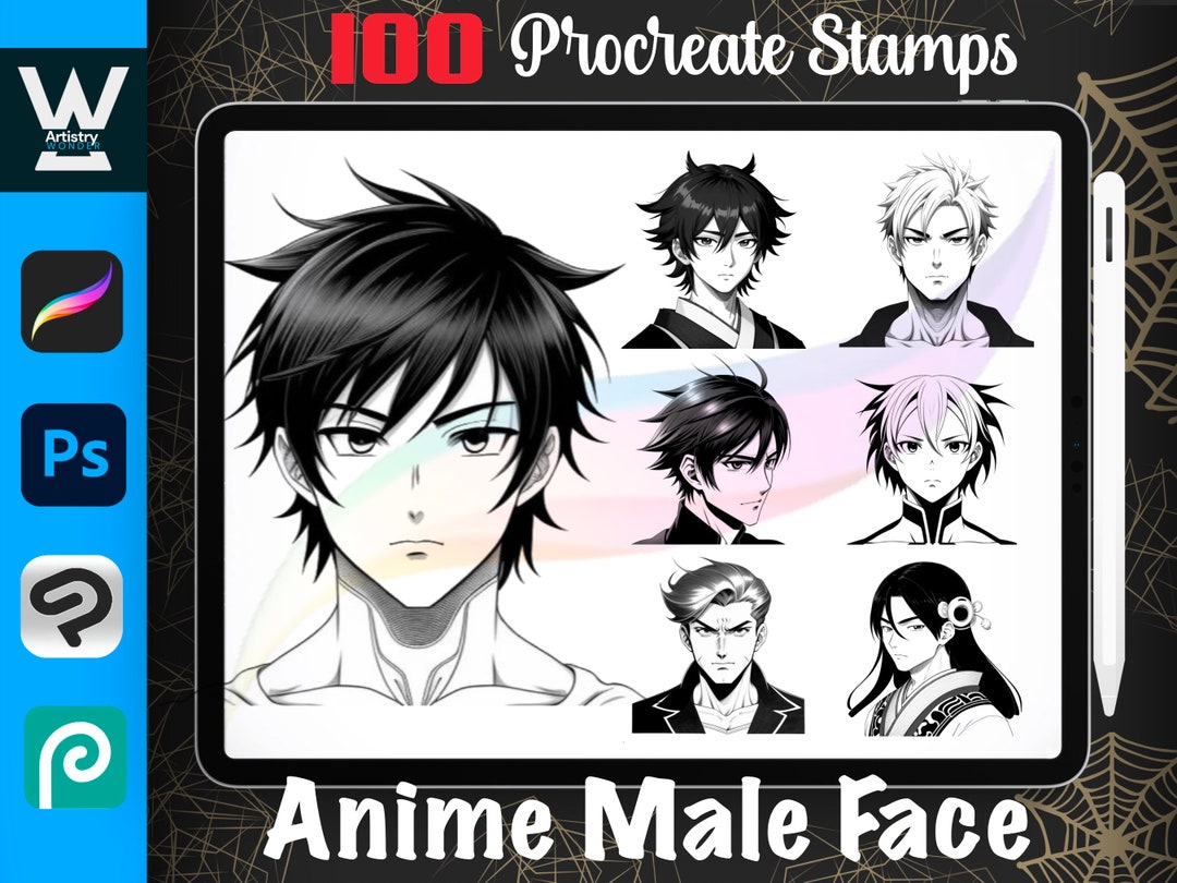 100 Procreate Anime Male Face Stamps Anime Face Brushes for - Etsy