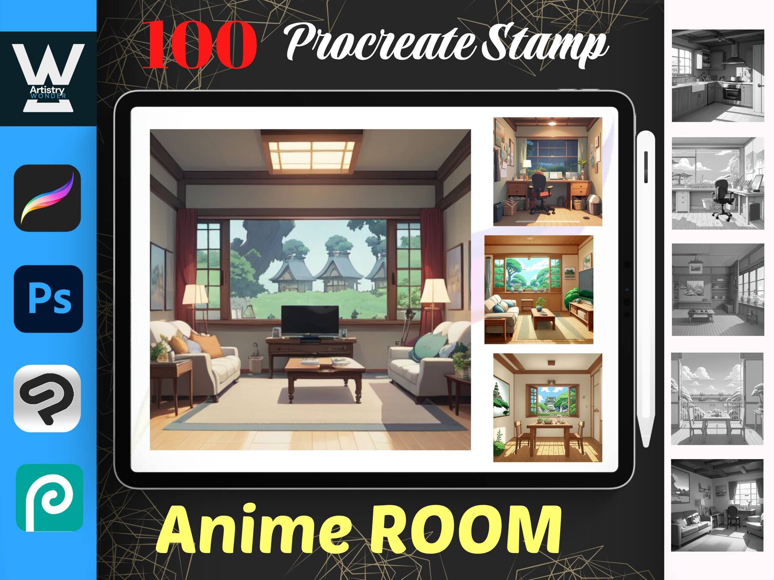 100 Anime Room Procreate Stamps, Room Stamp for Procreate, Anime ...