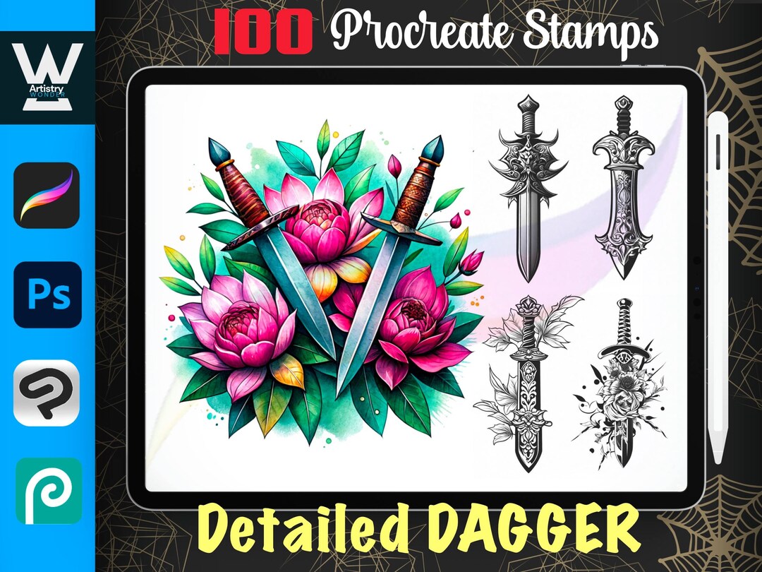 100 Dagger Procreate Stamp, Detailed Dagger Stamps for Procreate Ipad ...