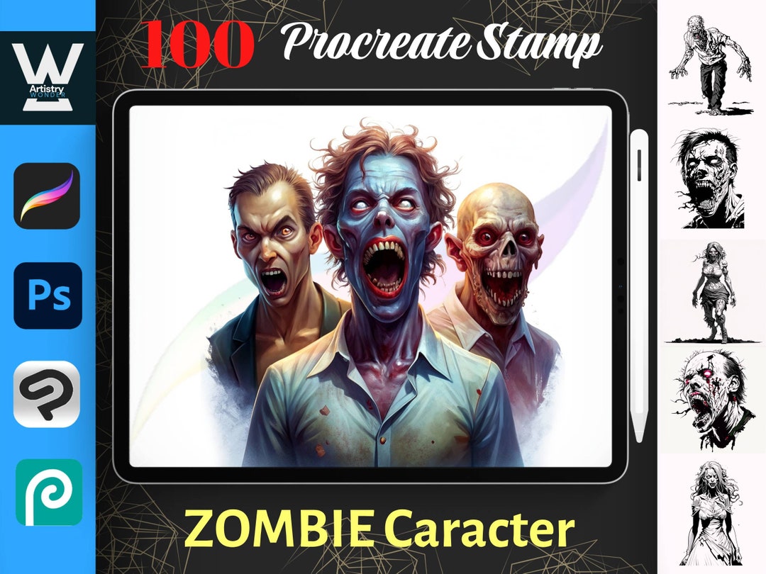 100 Zombie Character Procreate Stamp, Zombies Stamps for Procreate ...
