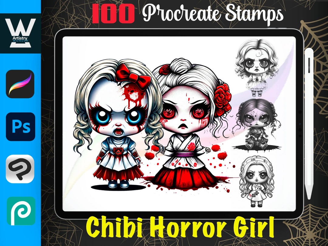 100 Anime Chibi Horror Girl Procreate Stamps| Digital Download - Etsy