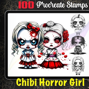 100 Anime Chibi Horror Girl Procreate Stamps| Digital Download - Etsy