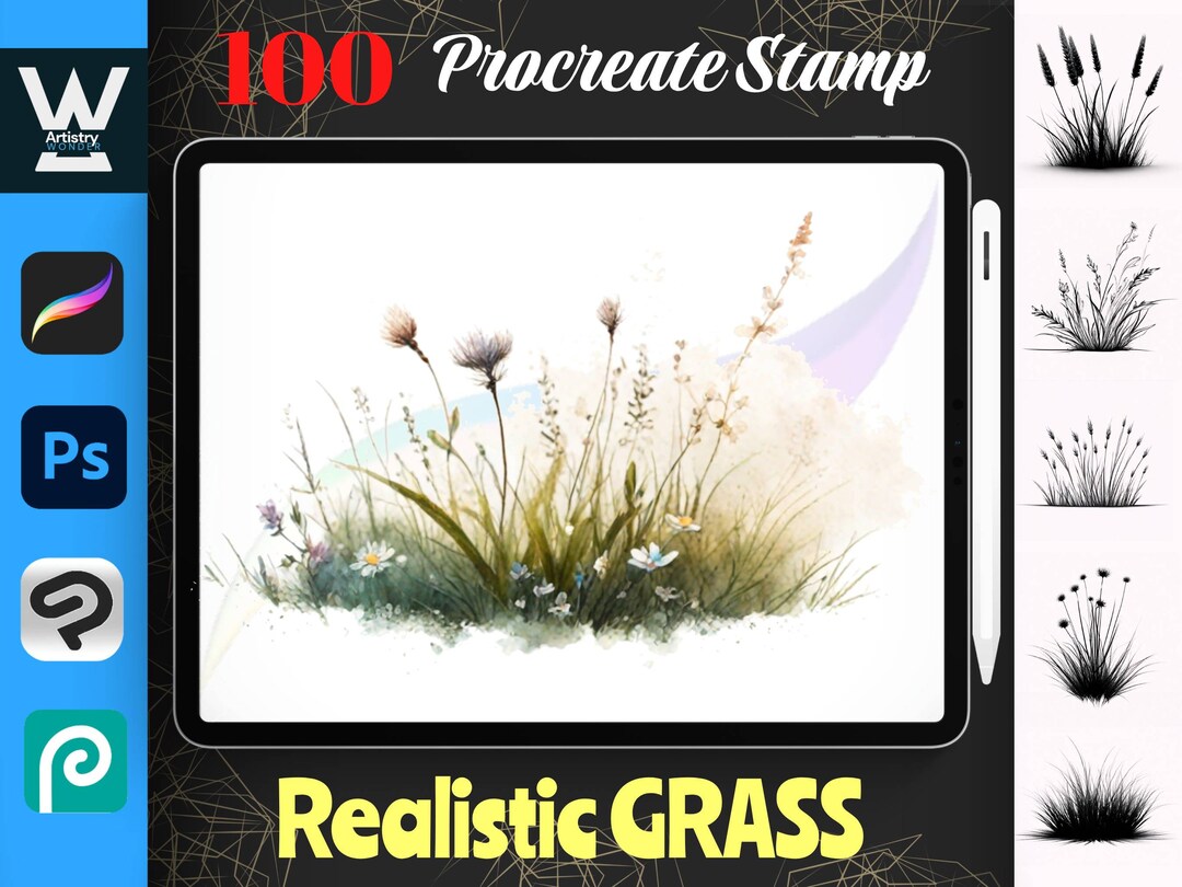 100 Realistic Grass Procreate Stamps| Nature Brush Set| Digital ...