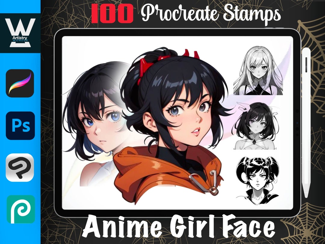 100 Anime Girl Face Procreate Stamps| Manga Brush Set| Digital Download ...