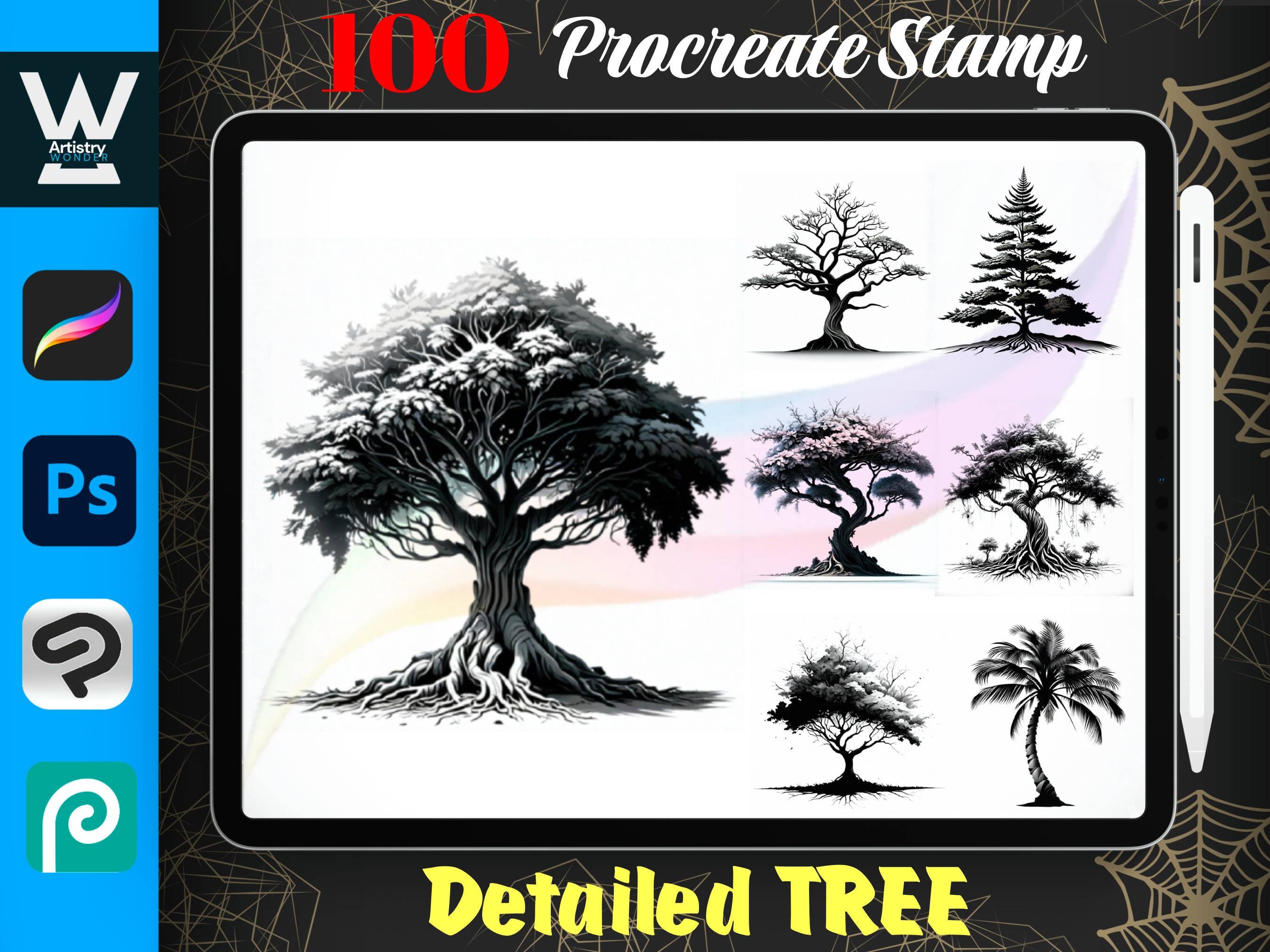100 Procreate Tree Stamps, Realistic Tree Brushes for Procreate, Tree ...