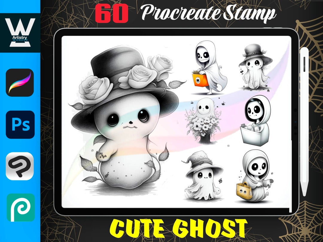 60 Cute Ghost Procreate Stamps, Funny Ghost Stamps for Procreate Ipad ...