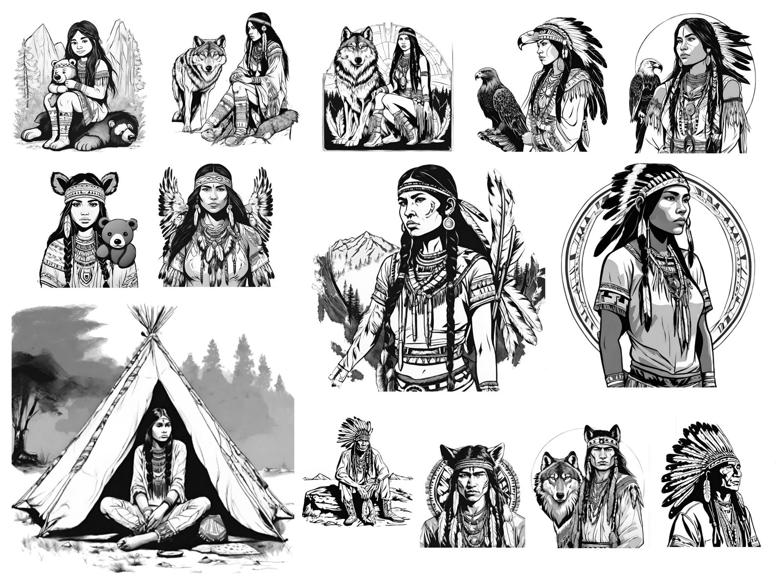 100 Procreate Native American Girl Stamps, Native Indian Stamps for ...