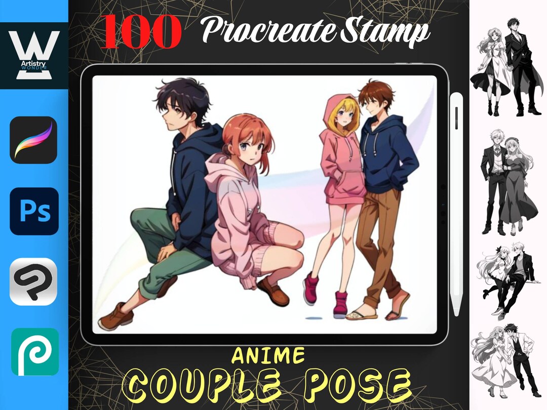 100 Procreate Anime Couple Pose Stamps: Body Brushes (digital Download ...