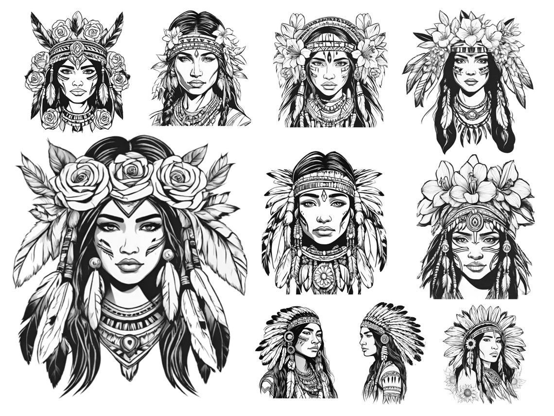 100 Procreate Native American Girl Stamps, Native Indian Stamps for ...