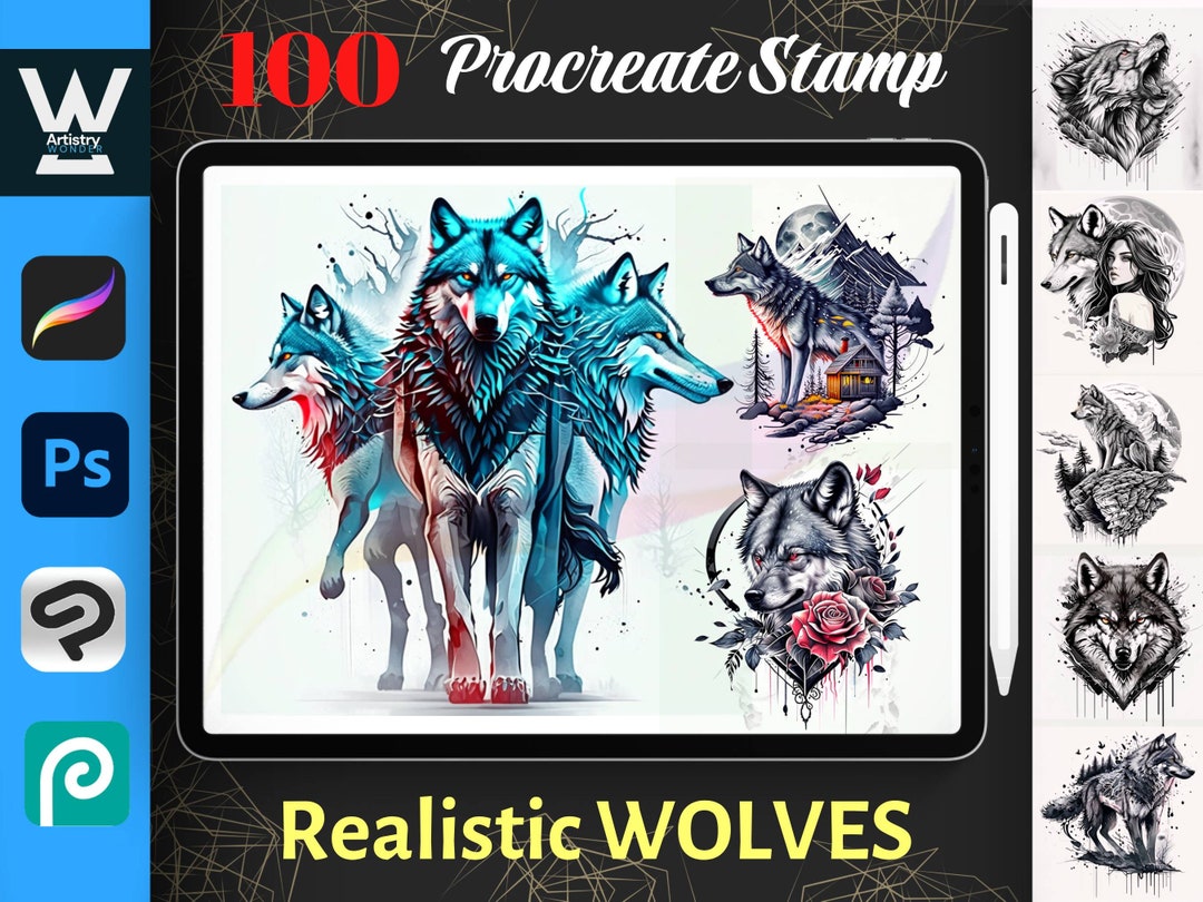 100 Realistic Wolf Procreate Stamps| Tattoo Wild Animal Brush Set| Digital Download - Etsy