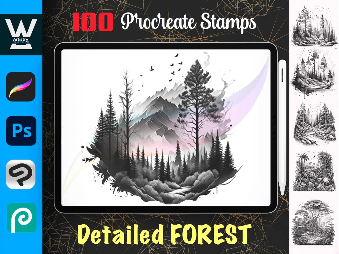 100 Procreate Forest Stamps, Forest Scenery Stamps for Procreate ...