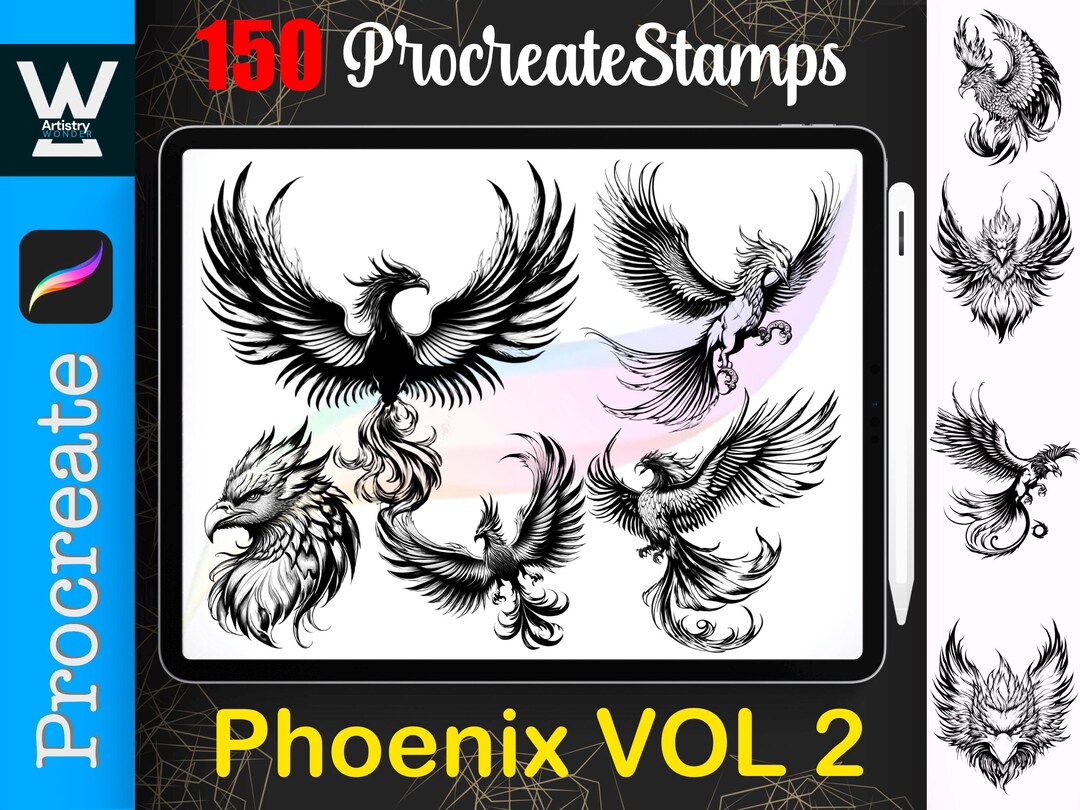 150 Phoenix Bird Procreate Stamps| Tattoo Art Brushes| Digital Download ...