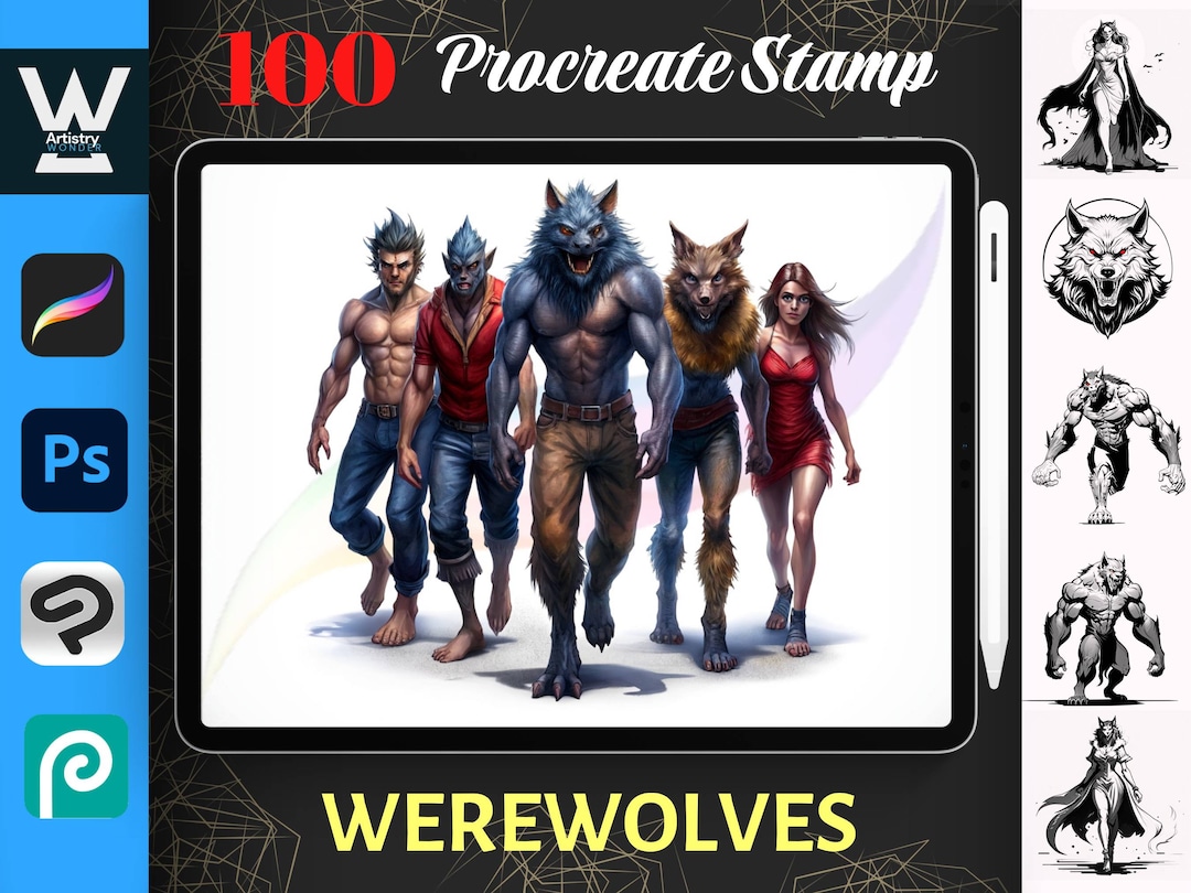 100 Werewolves Procreate Stamp, Werewolf Stamps for Procreate, Monster ...