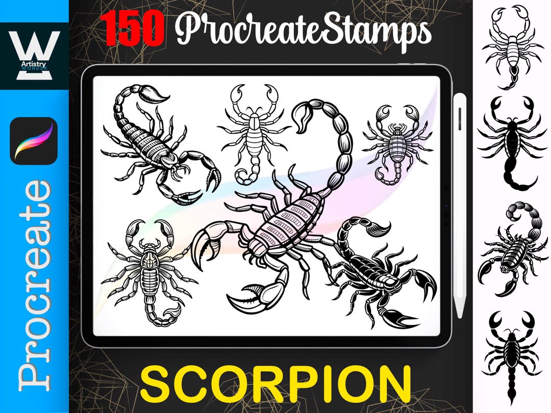 150 Traditional Scorpion Tattoo Procreate Stamps| Brush Set| Digital ...