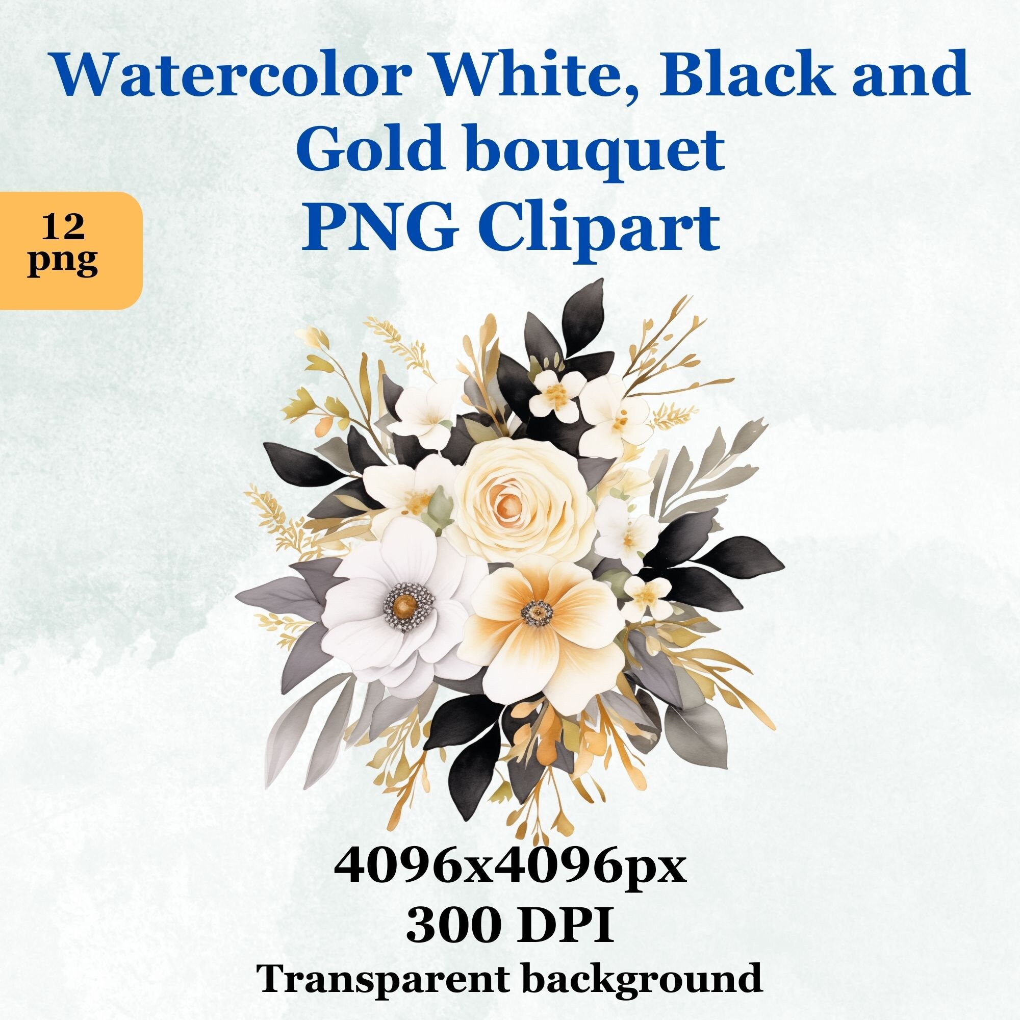 15 Black and Gold Flower Png Flowers Clip Art Flower Bouquet Watercolor ...