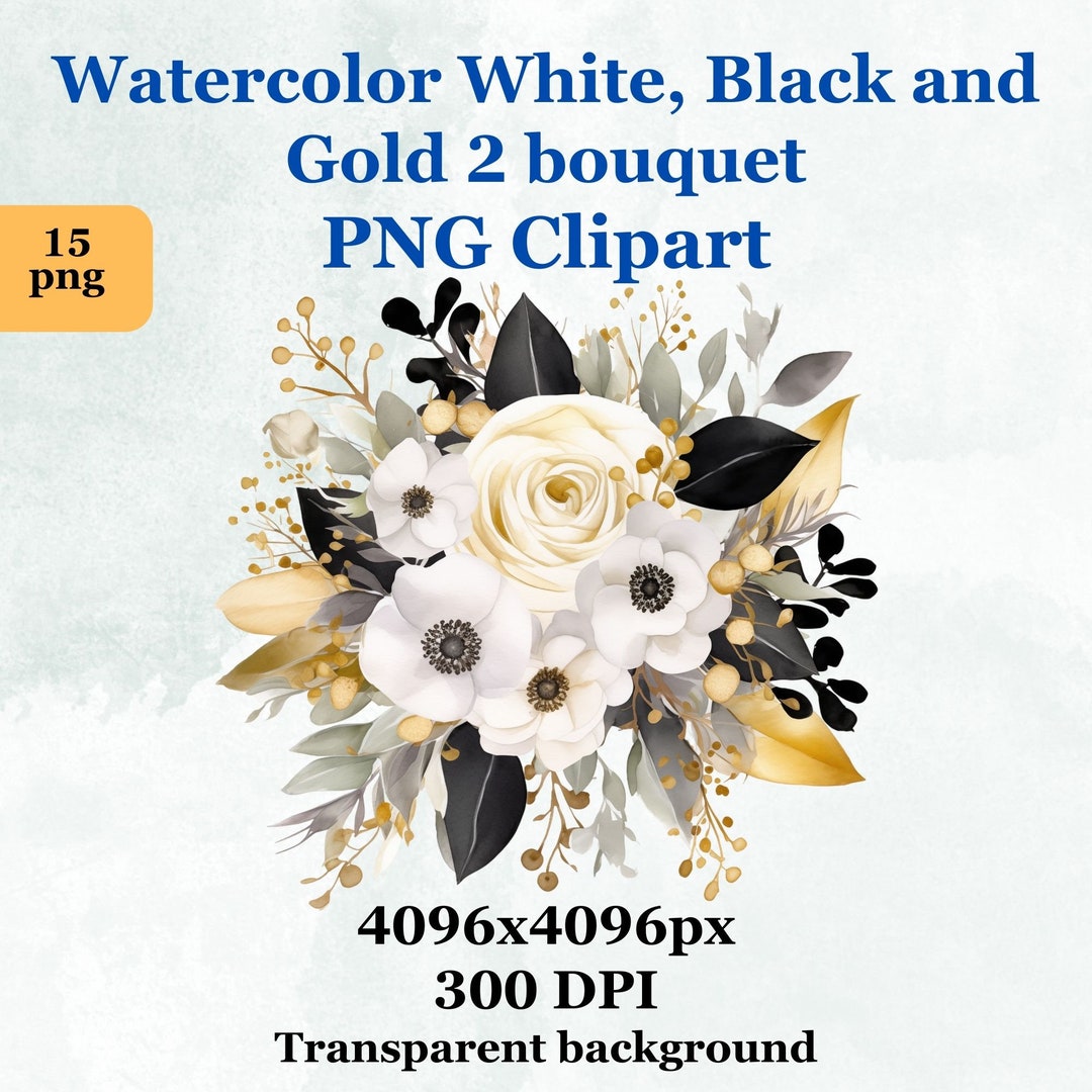 15 Black and Gold Flower Png Flowers Clip Art Flower Bouquet Watercolor ...